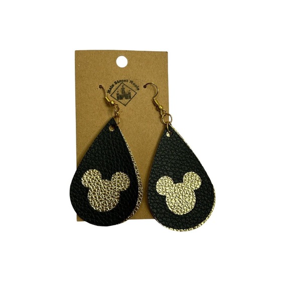 Handmade | Jewelry | Mickey Mouse Tear Drop Faux Leather Earrings Gold ...